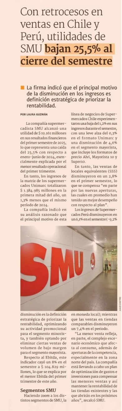 Con retrocesos en ventas en Chile y Perú, utilidades de SMU bajan 25,5% ...