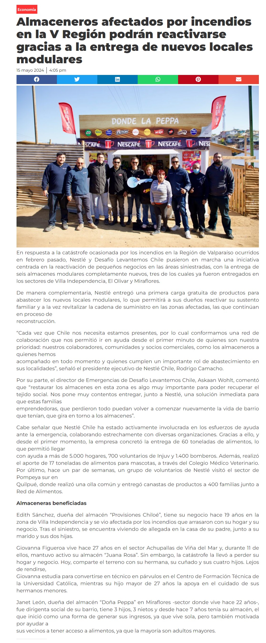 Almaceneros afectados por incendios en la V Región podrán reactivarse ...