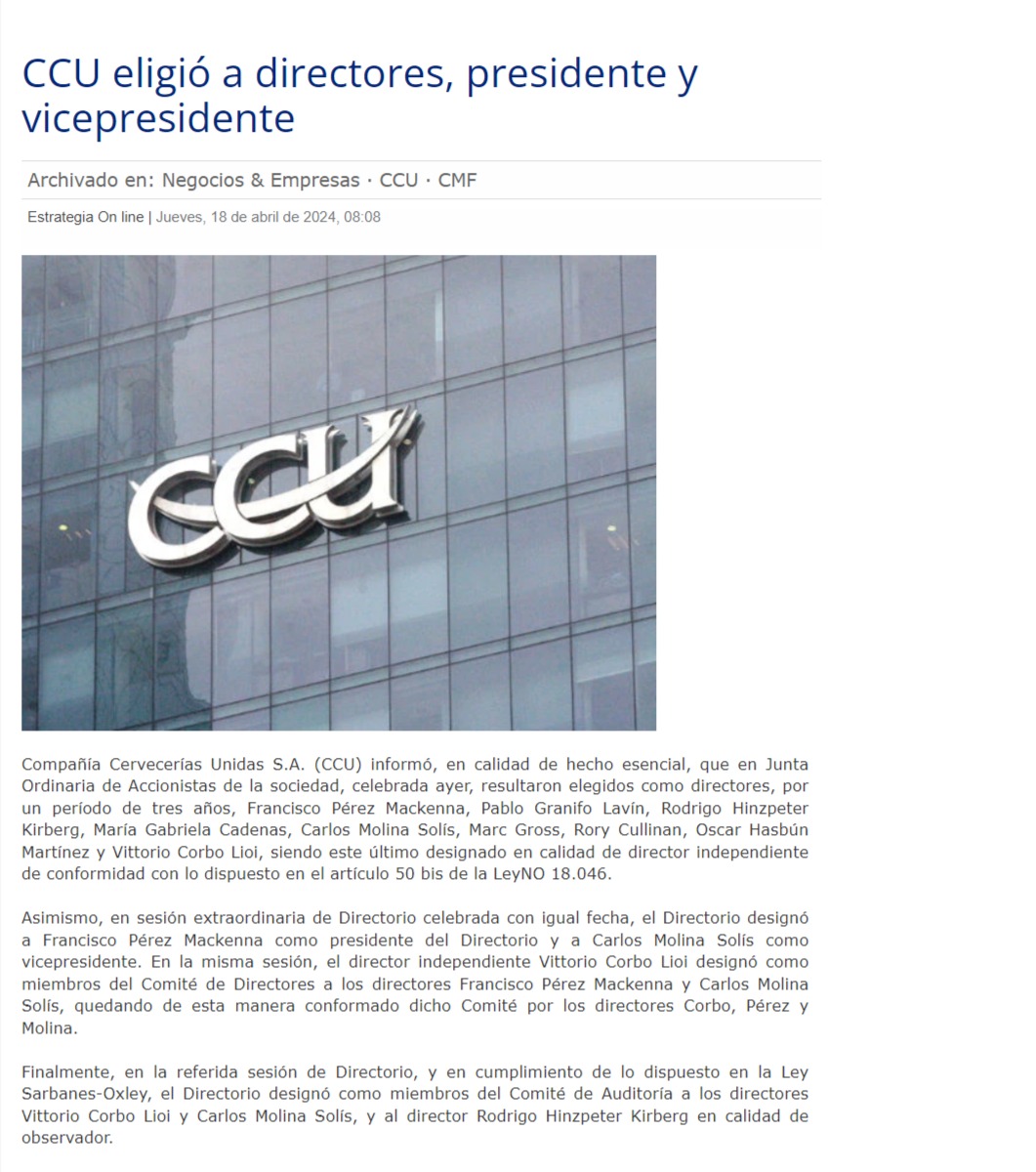 CCU eligió a directores, presidente y vicepresidente | Update News