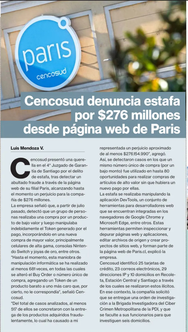Cencosud denuncia estafa por $276 millones desde página web de Paris ...
