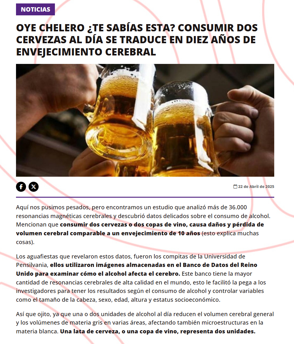Oye chelero ¿te sabías esta? Consumir dos cervezas al día se traduce en ...