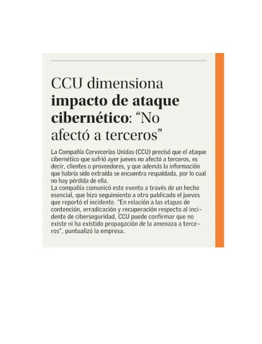 CCU dimensiona impacto de ataque cibernético: " No afecto a terceros ...