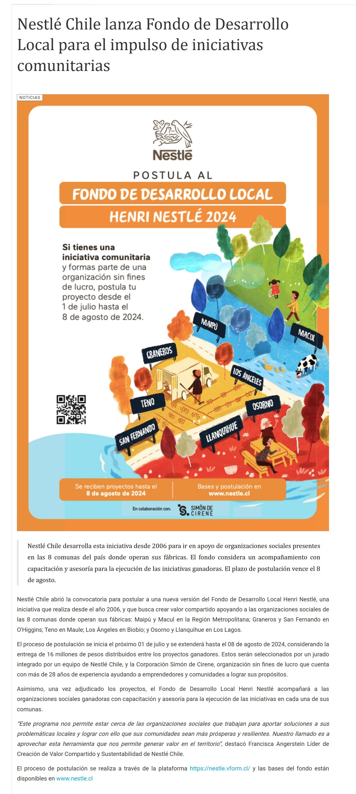 Nestlé Chile lanza Fondo de Desarrollo Local para el impulso de ...