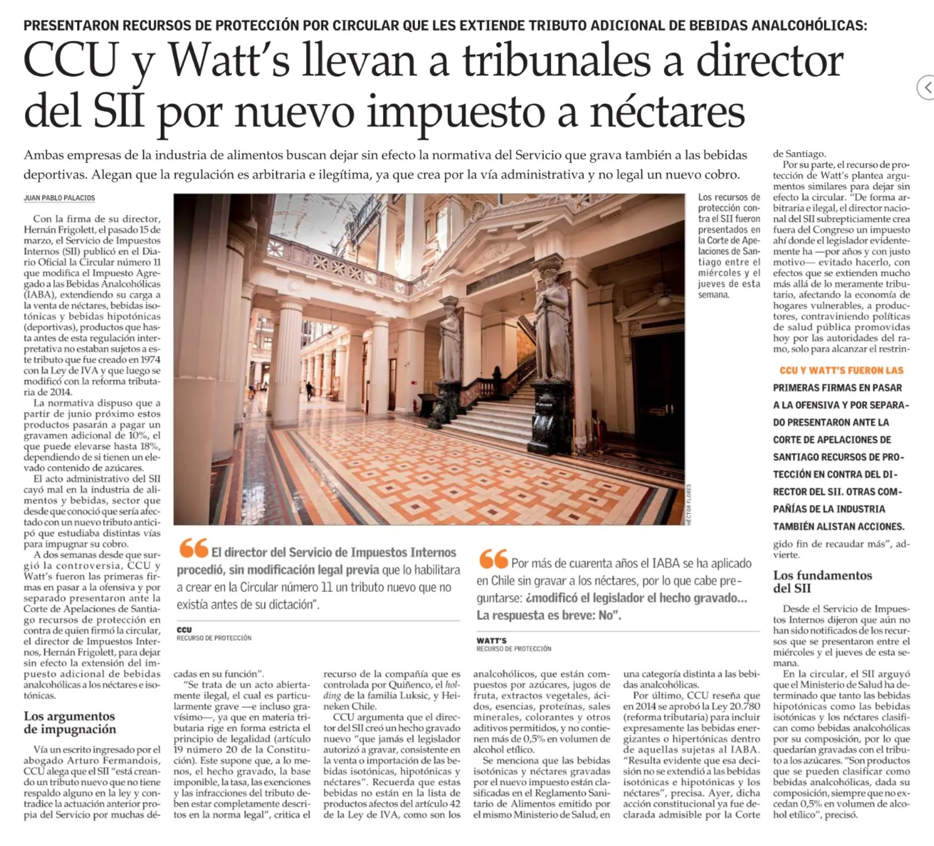 CCU y Watt's llevan a tribunales adirector del SII por nuevo impuesto a ...