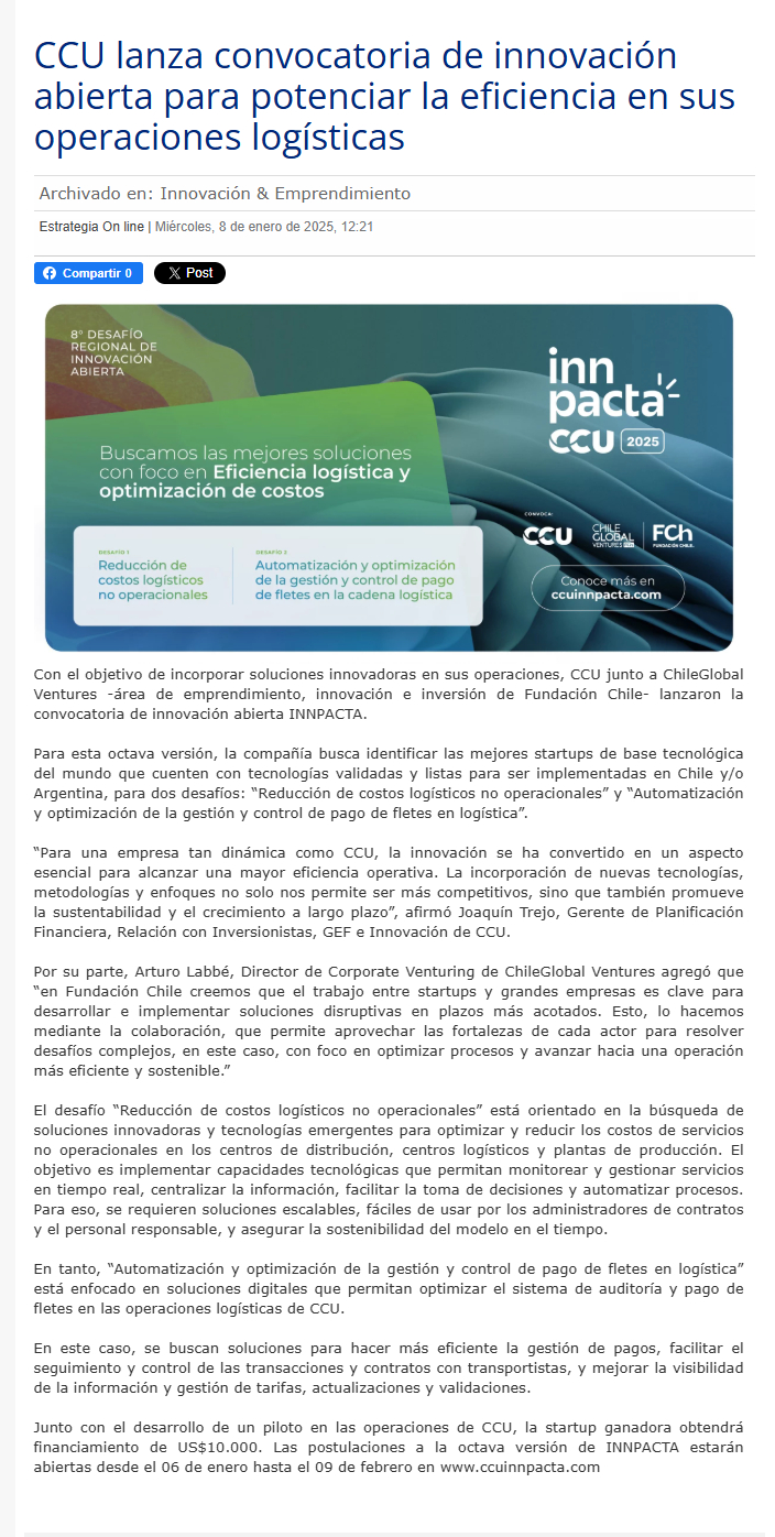 CCU lanza convocatoria de innovación abierta para potenciar la ...
