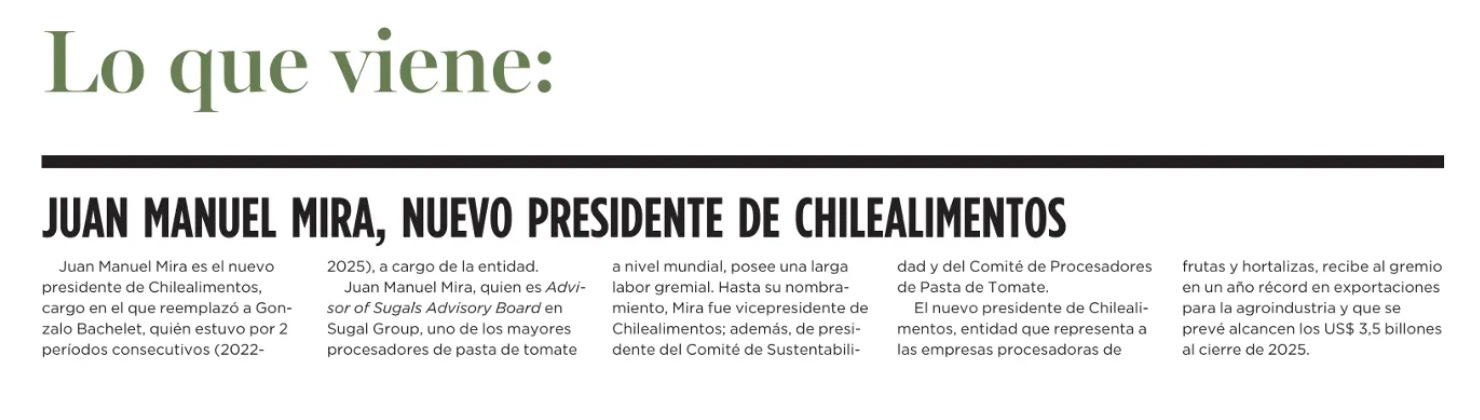 Juan Manuel Mira, nuevo presidente de Chilealimentos | Update News