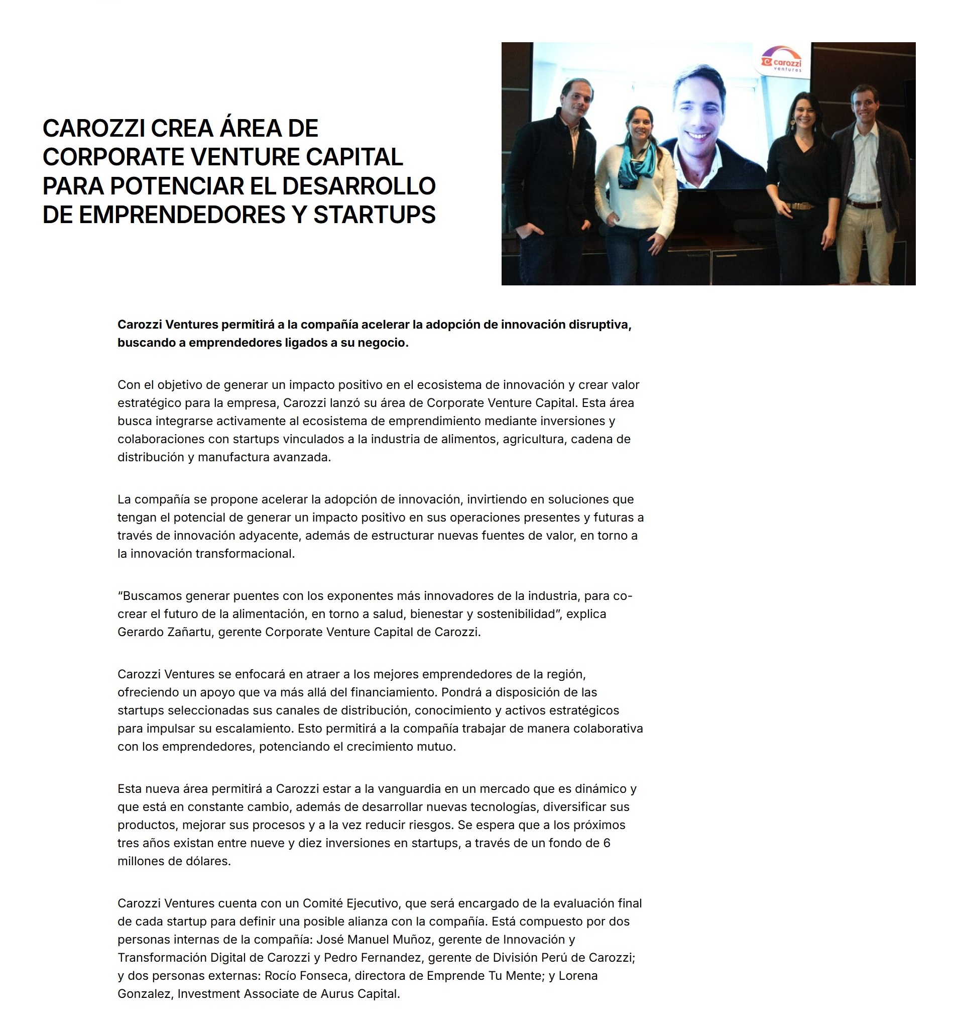 Carozzi Crea Área De Corporate Venture Capital Para Potenciar El ...