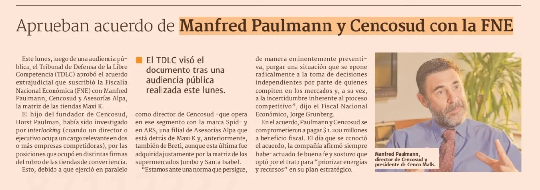 Aprueban acuerdo de Manfred Paulmann y Cencosud con la FNE | Update News
